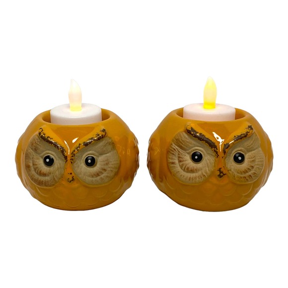 no brand | Accents | Nwt Orange Owl Tealight Candle Holder Set W ...